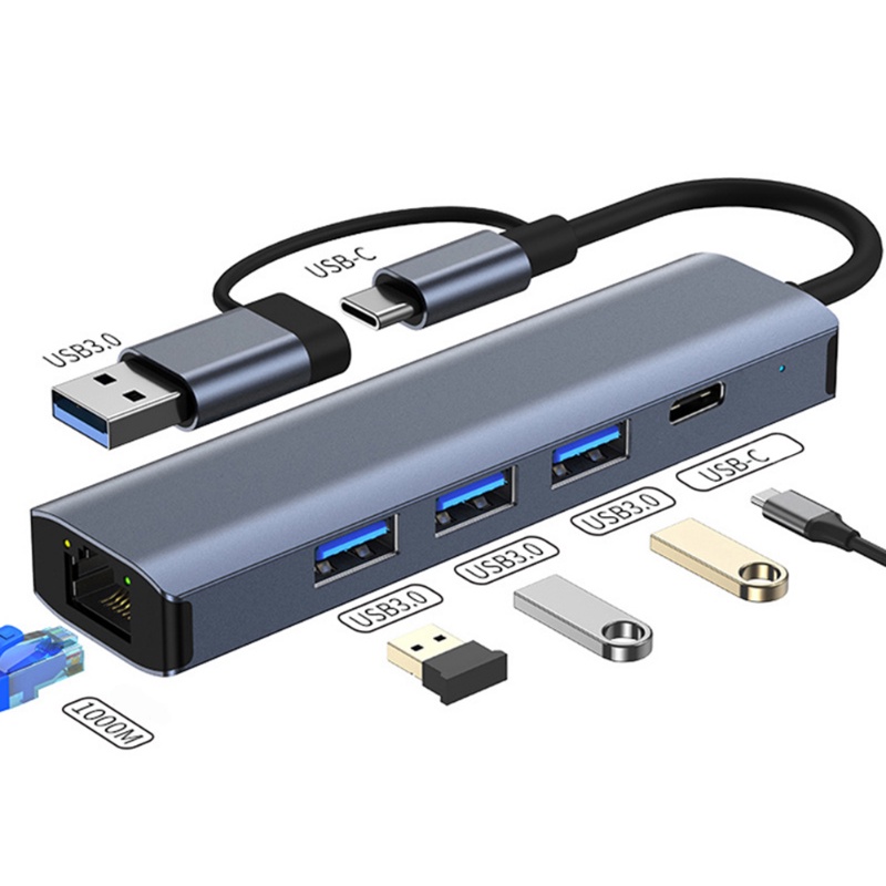New 5-IN-2 USB C HUB Type-C USB 3.0 To RJ45 Ethernet LAN Adapter ...