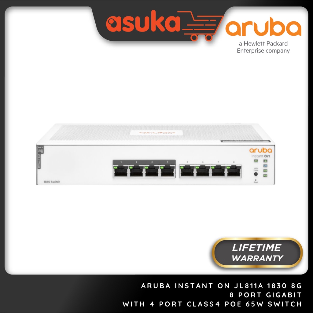 Aruba Instant On JL811A 1830 8G 8 Port Gigabit with 4 Port Class4 PoE ...