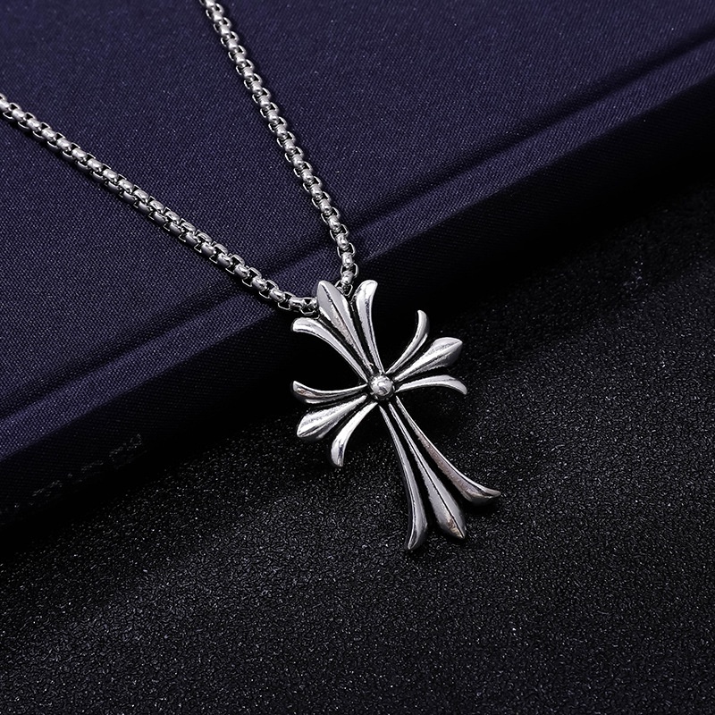 Titanium Steel Cross Pendant Necklace Men's Sweater Chains Hip Hop ...