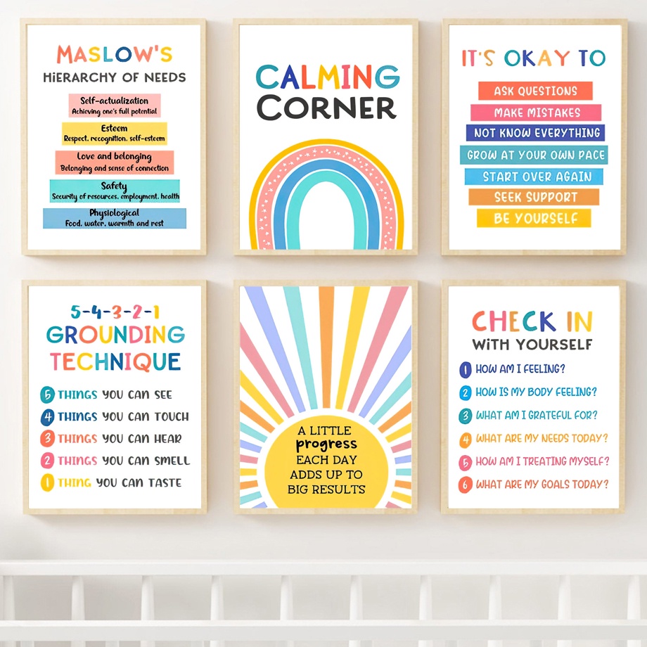 Calming Corner Feeling Rainbow Star Psychology Wall Art Canvas Painting ...
