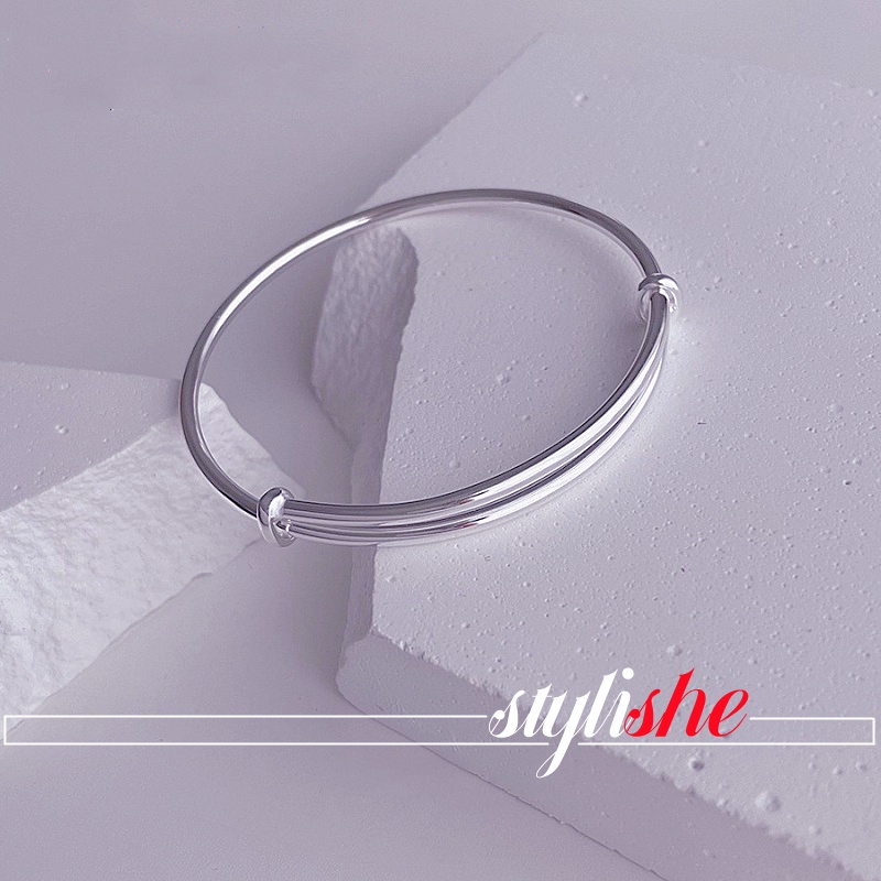 Silver Bangle simple fashion women jewelry Korean bracelet Smooth push ...