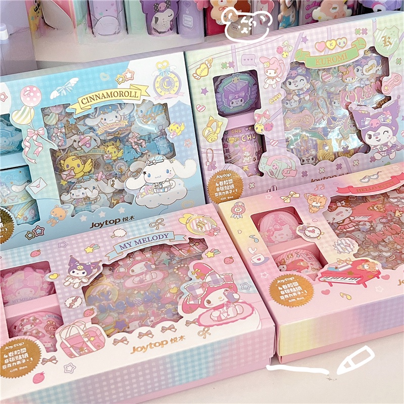 Sanrio Sticker Gift Box Washi Tape Bronzing Sticker 4 Rolls Tapes 8 ...