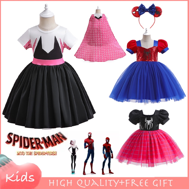 Spiderman Costume Spider Girl Gwen Princess Black Pink White Dress For ...
