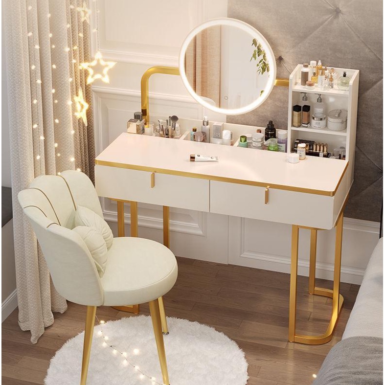 【Sg Stock】Dressing Table with Mirror Golden Vanity Cabinet Vanity Table ...
