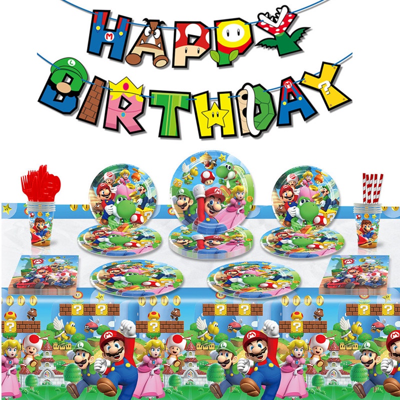 Super Mario Bros Theme Disposable Tableware Sets For Kids Birthday ...