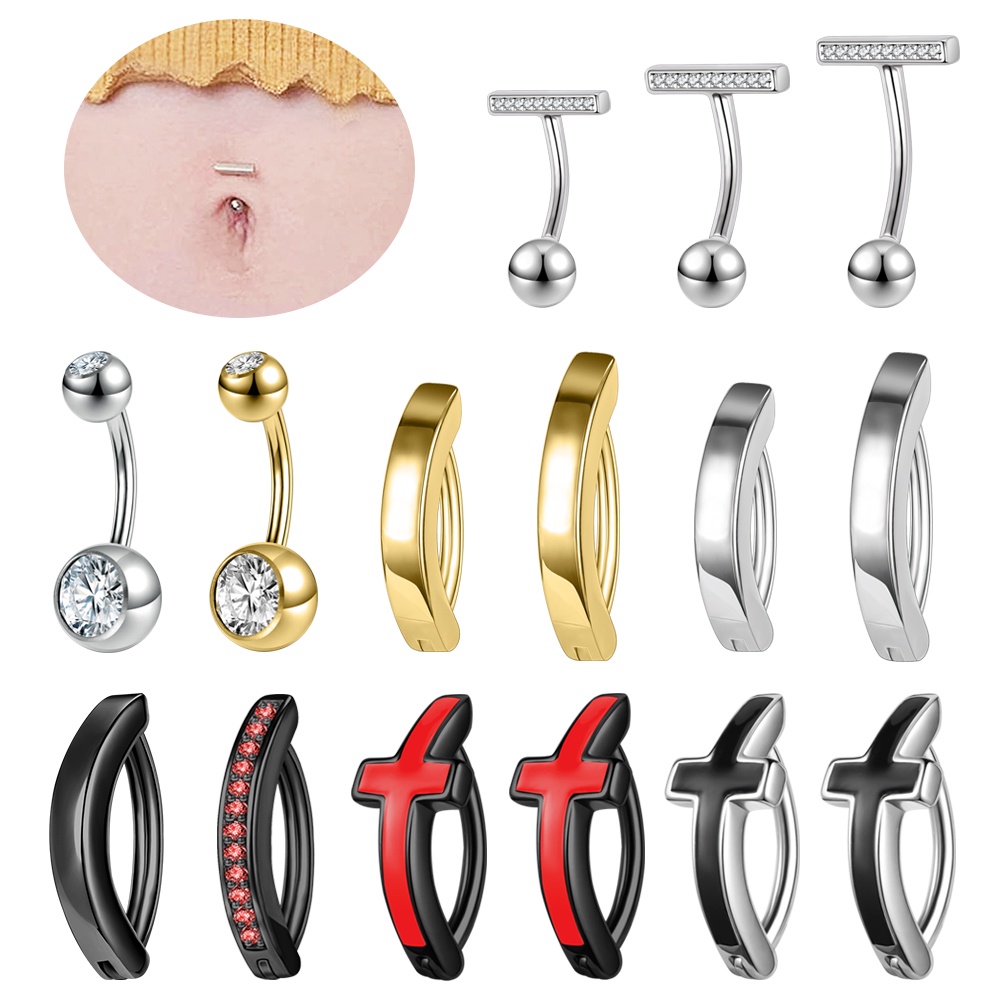 1 PC 925 Sterling Silver T Shape Belly Button Ring Doule Crystal Navel ...