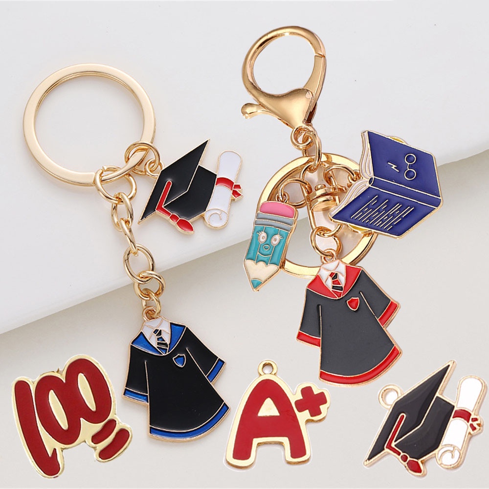 Creative Bachelor Uniform Keychain Book Pen A+ Shape Metal Keyrings For ...