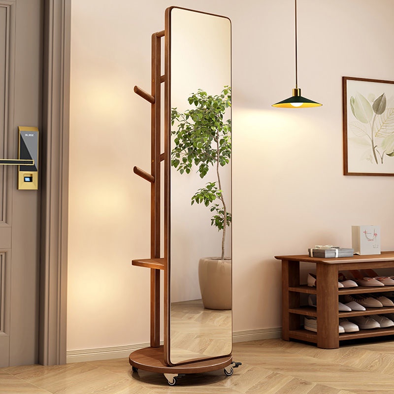 Rotating full body mirror, floor standing mirror, movable solid wood ...