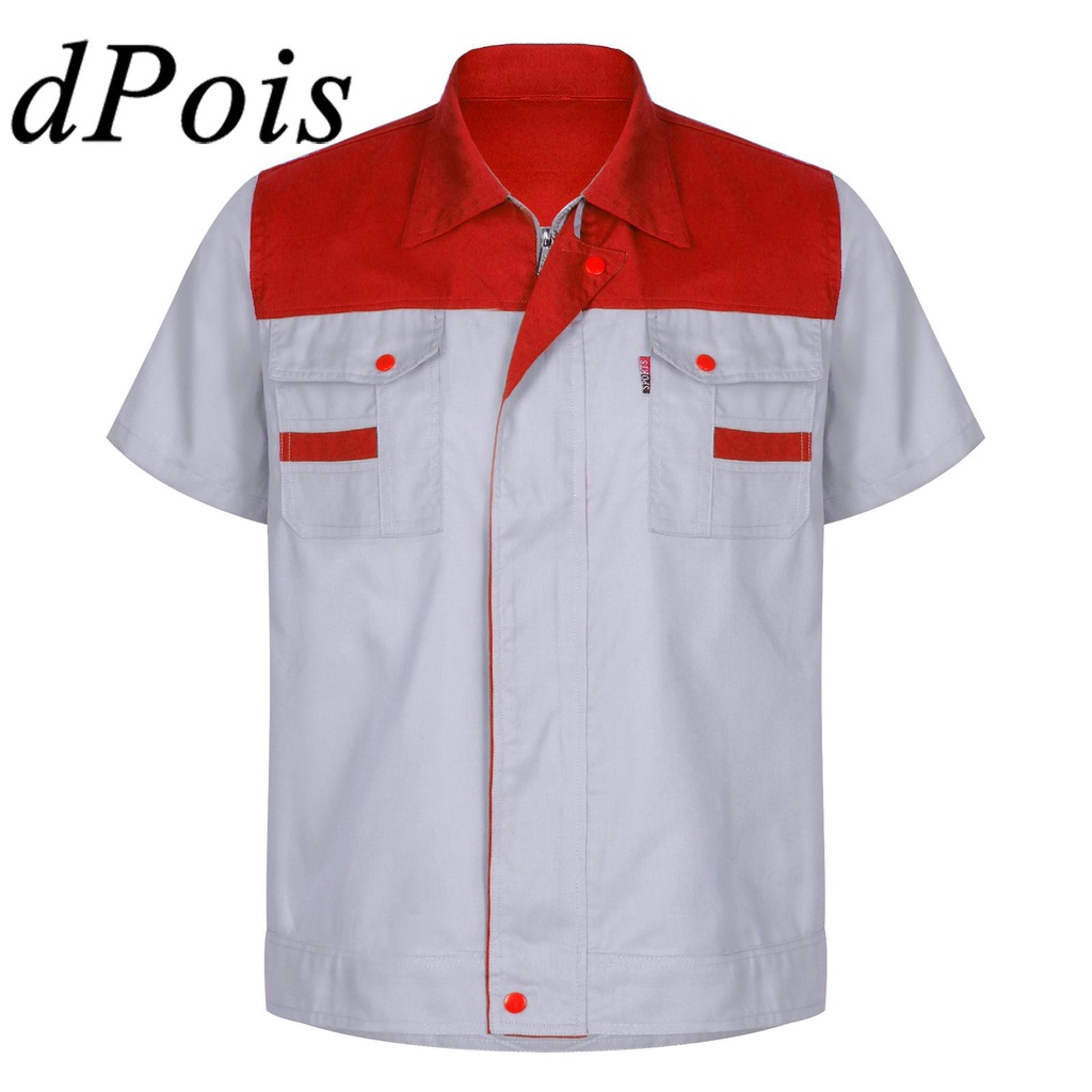 Man Working Clothes Mens Color Block Short Sleeve Zipper Work Jacket ...