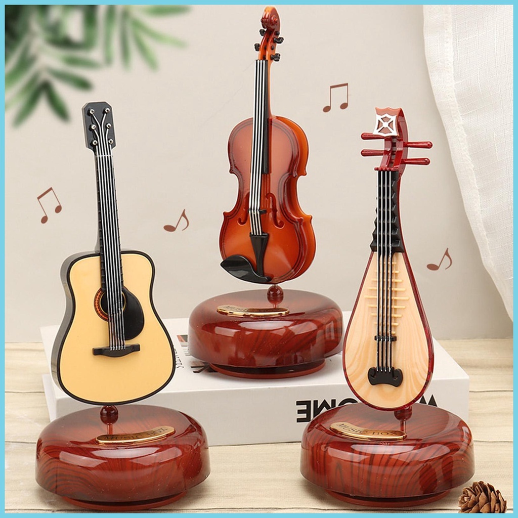 Rotating Music Box Musical Instrument Crafts Miniature Cello Violin ...