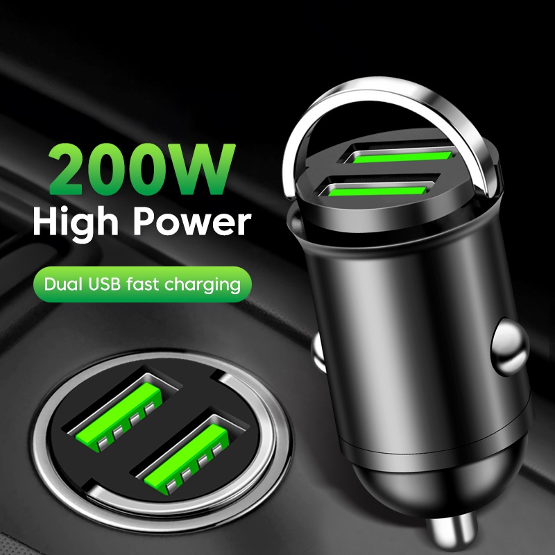 Mini 200W Dual USB Car Charger Pull Ring QC 3.0 Fast Charging Car Phone ...