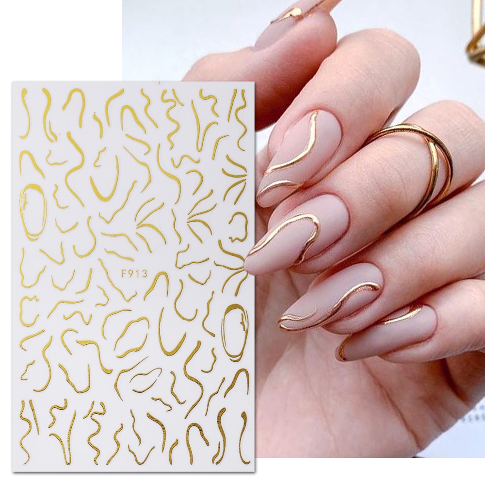 Gold Manicure Line Stickers Marble Pattern French Nail Stickers Simple ...