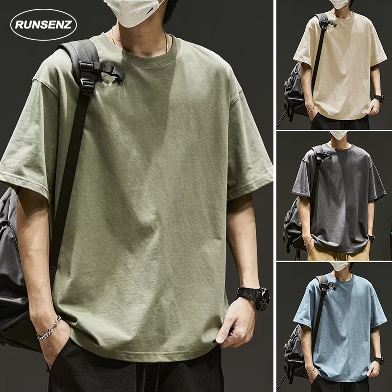 Fashion Simple T Shirt Men Casual Loose Round Neck Short Sleeve Plain ...