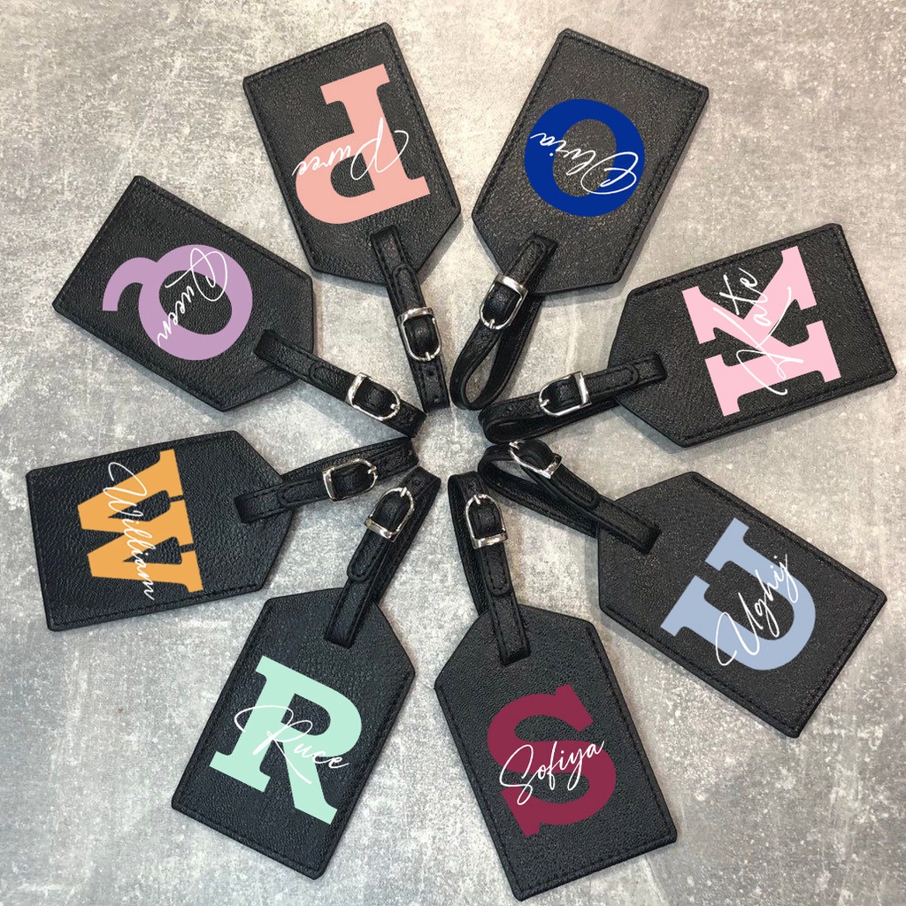 Personalised Initial with Name Colorful Monogram Luggage Tag PU Leather for Suitcase Baggage ...
