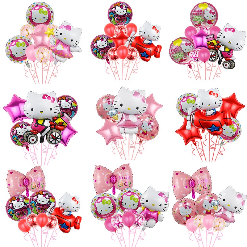 Hello Kitty Cartoon Theme Aluminum Film Balloon Cute KT Cat Balloon Set ...