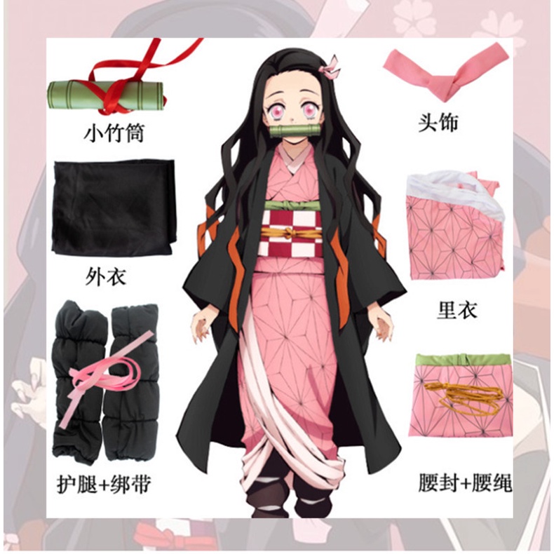 Demon Slayer Kamado Nezuko Cosplay Adult Kids Costume Play Girls ...