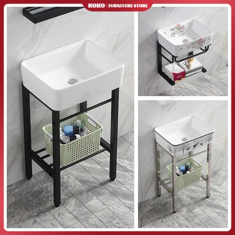 Ceramic washbasin wall-mounted washbasin small household bathroom floor ...