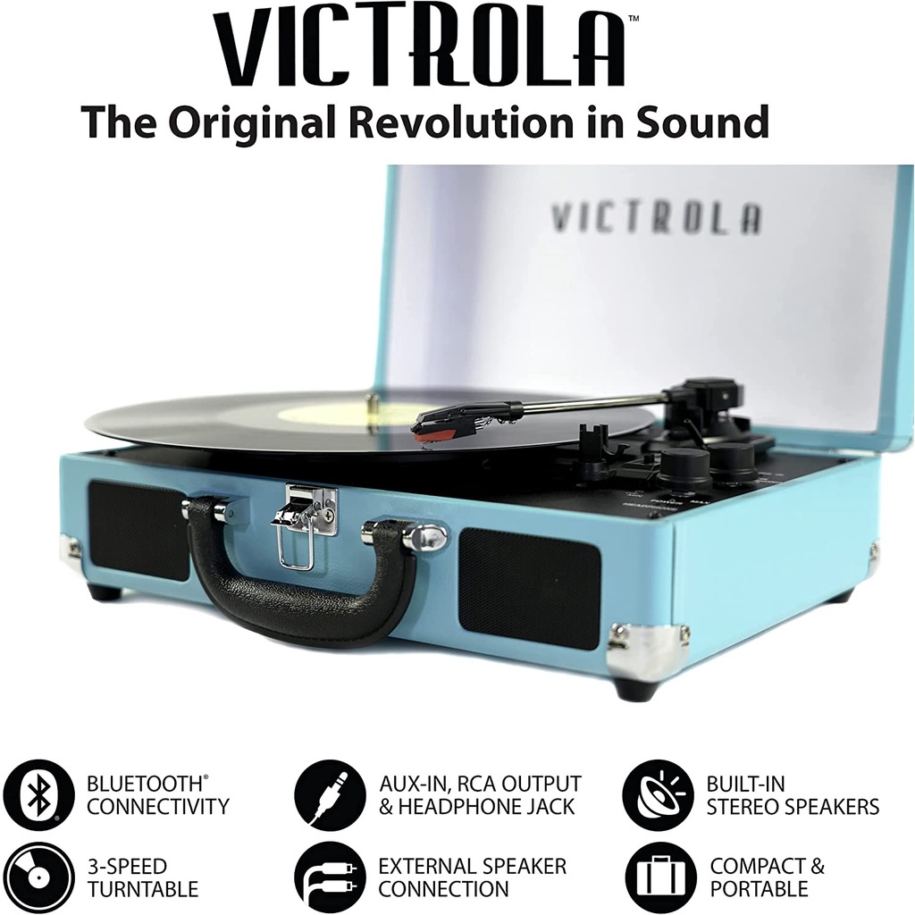 [instock] Victrola Vintage 3-Speed Bluetooth Portable Suitcase Record Player with Built-in ...