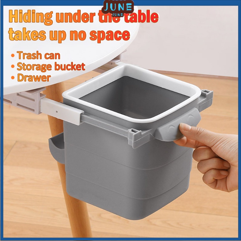 3L Drawer Type Hidden Trash Can Hanging Retractable Home Office Desk ...