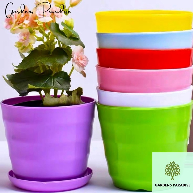 Colourful Round Pots With Base Tray By Gardens Paradise CS | Shopee ...