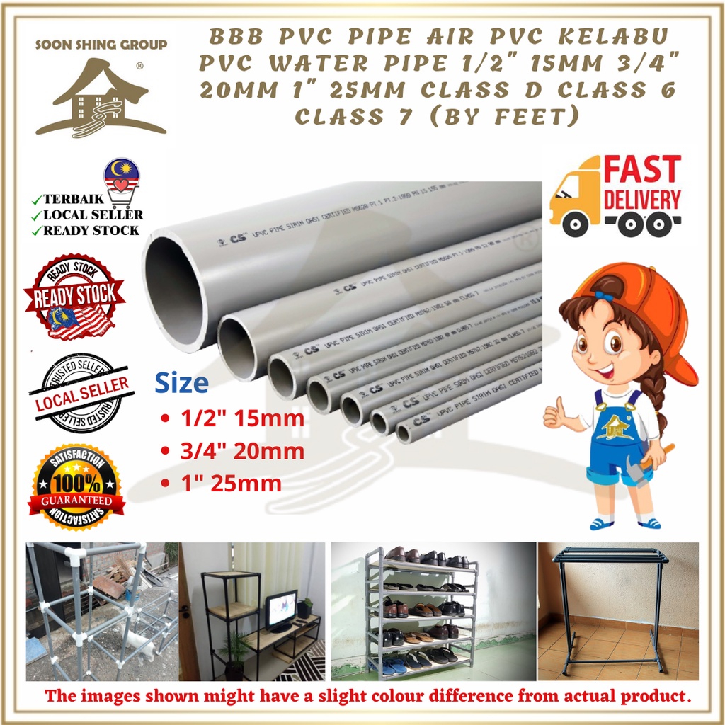 BBB PVC Pipe Air PVC Kelabu PVC Water Pipe 1/2" 15MM 3/4" 20MM 1" 25MM Class D Class 6 Class 7 ...