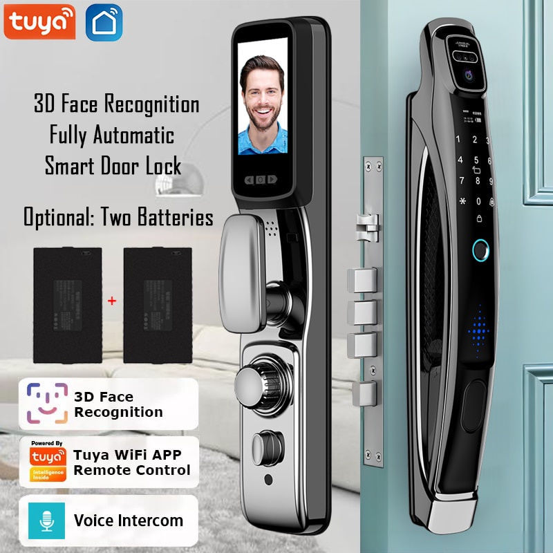 Digital lock Wifi Tuya APP Face Recognition Smart Door Lock With Camera Video Call Voice ...