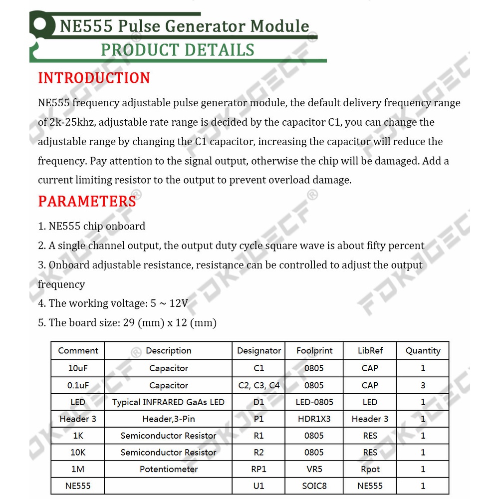 NE555 Pulse Frequency Duty Cycle Adjustable Module Square Wave 5V-12V ...
