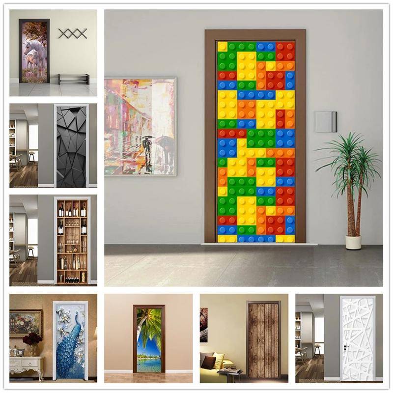 3D Set Door Stickers for Kids Rooms Home Decor Wallpaper Doors Mural ...
