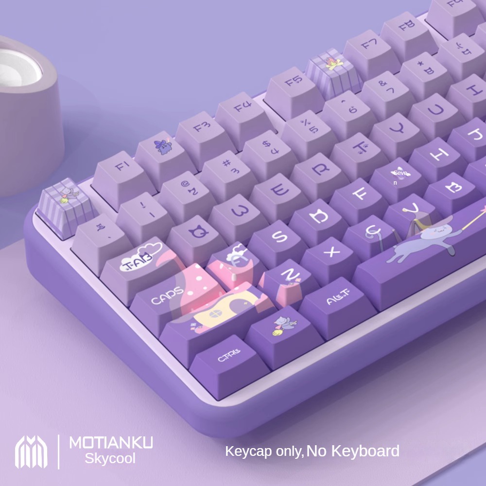 Meow Fairy Castle Cute Cute Cartoon Cat Gradual Purple Key Cap PBT ...