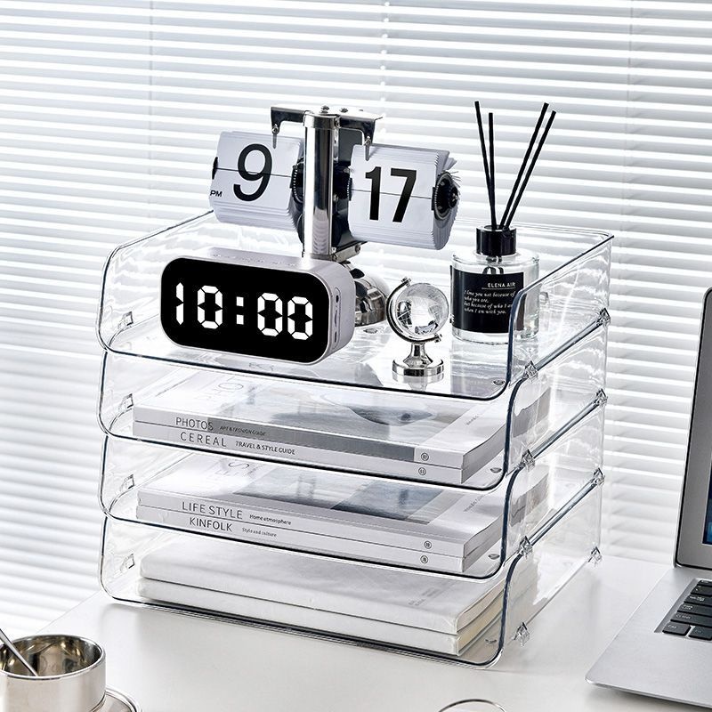 YOUNAL Transparent File Book Storage Box A4 Paper Office Goods Desktop ...