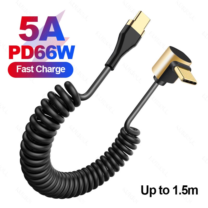 PD 66W Spring USB C To Type C Cable 40W 5A Fast Charging Charger Wire ...