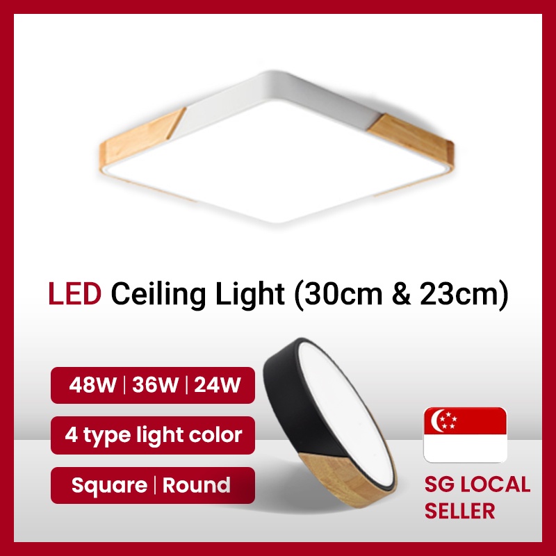 SG STOCK Ceiling Lights 230/300MM 24W/36W/48W Tri-tone Wood With Black ...