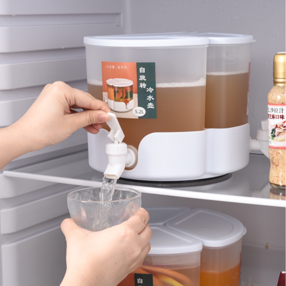 🌟FineHome🌟 Plastic Cold Water Jug Set Three-Grid Rotatable Refrigerator ...