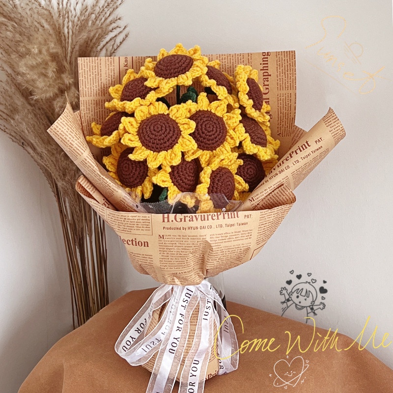 Creative Sunflower Knitted Bouquet Hand-Woven Wool Finished Product ...