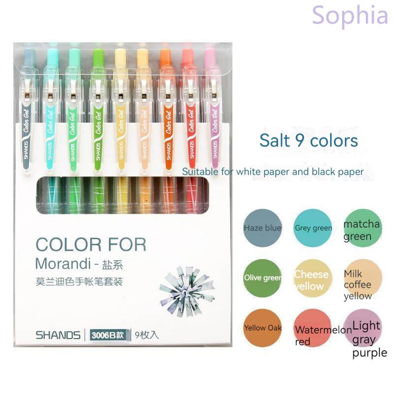 9 Colors Morandi Color Handbook Pen Set Highlighter Push Type Gel 0.5mm ...