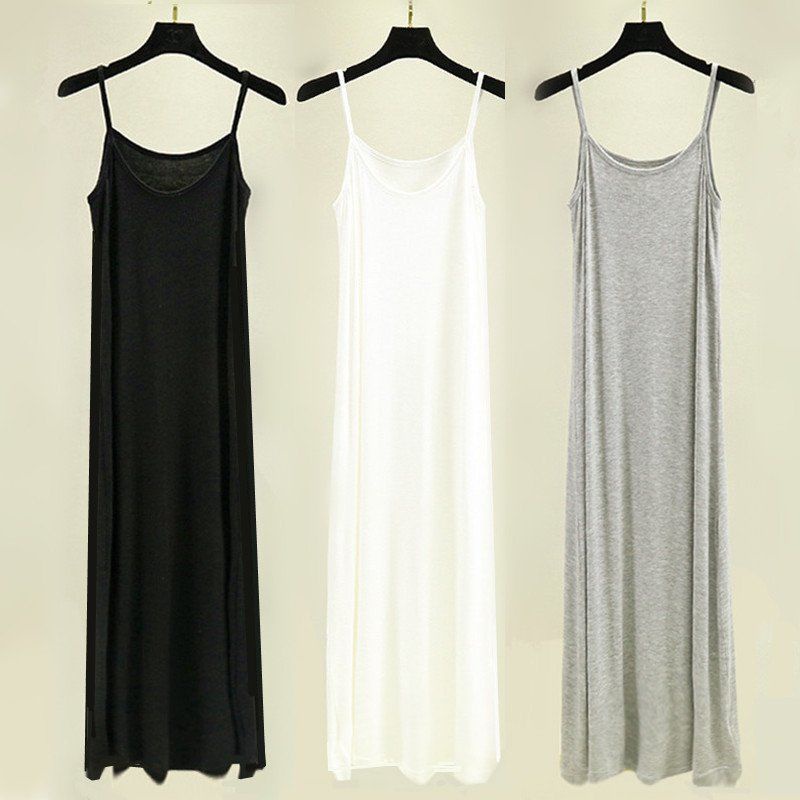 ⭐Modal Slip dress women's dress with black and white bottom skirt loose ...