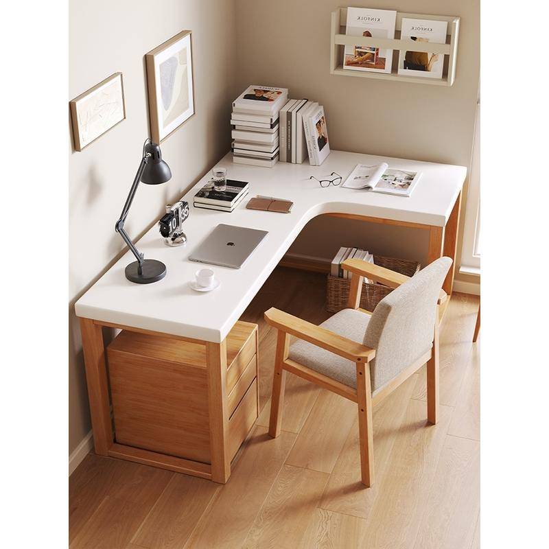 Solid wood corner desk L-shaped study table for worktable Bedroom wall ...
