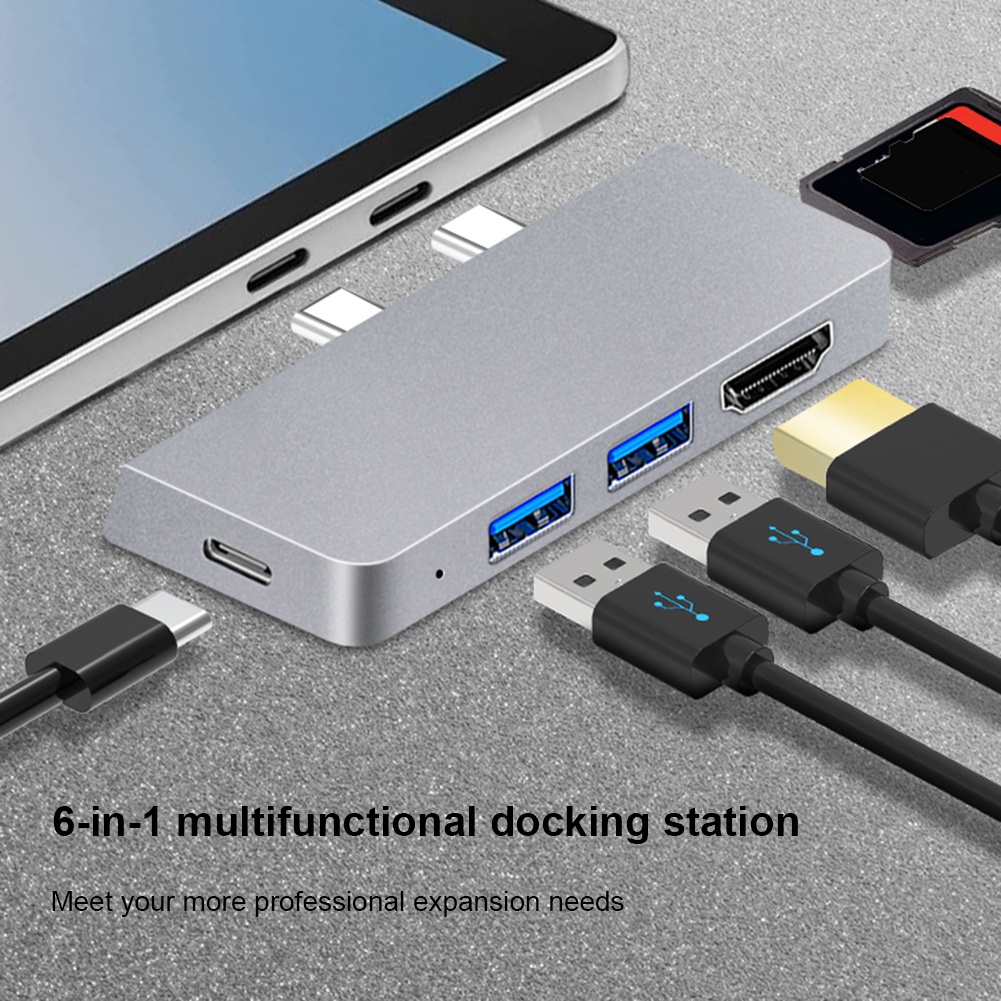 USB C Hub For Surface Pro 8 9 X Dock 4K HDMI Adapter+2 USB 3.0 Reader ...