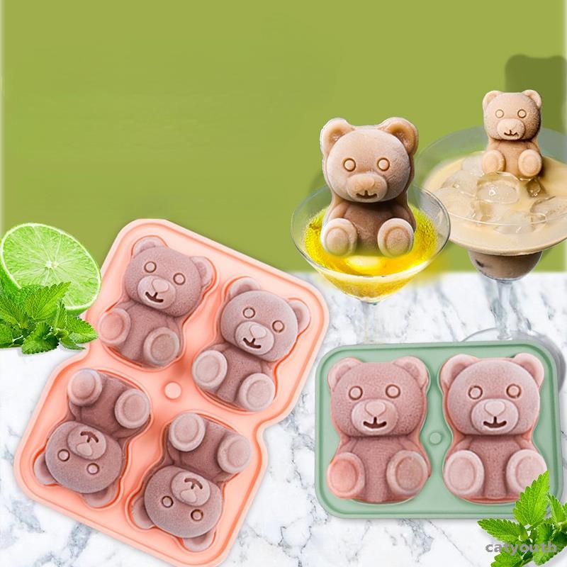 Food Grade Silicone Bear Ice Mold 4 Grid 3D Little Teddy Bear Shape Ice ...