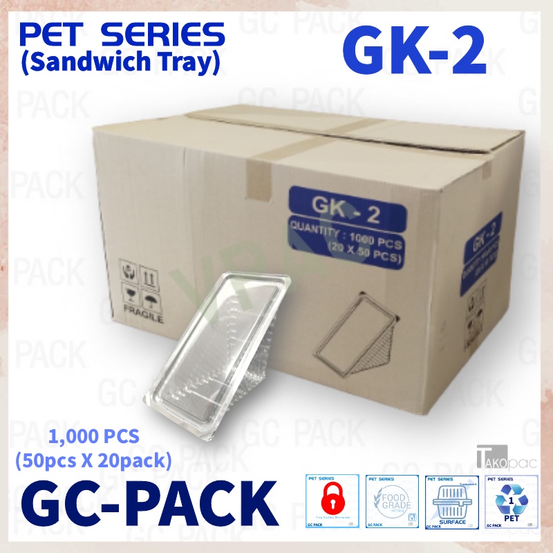 GK-2 Sandwich Box with Lock (BULK 1,000) Bakery Disposable Plastic Tray ...