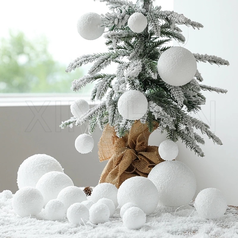 [Featured]4/6/8cm 6Pcs White Snowflake Round Foam Balls Xmas Tree ...