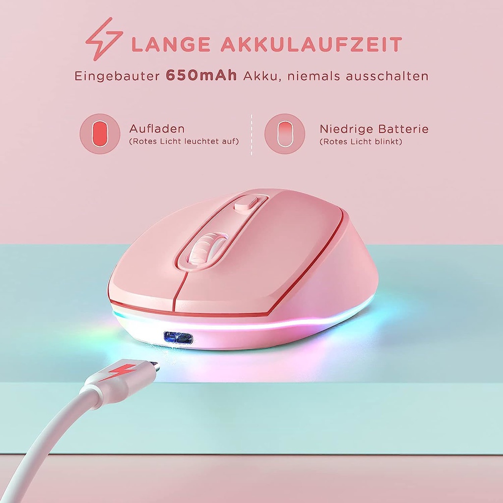 Jomaa Pink 2.4G Wireless Mouse Rechargeable Light Up Mouse for Laptop ...