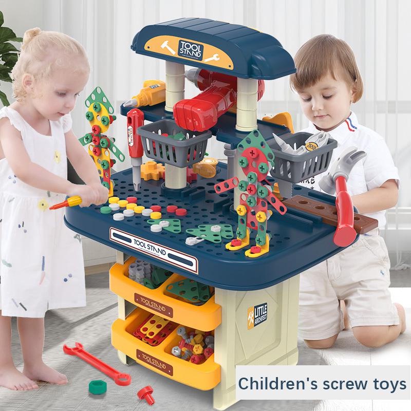 2 in 1 Construction Toy Workbench Kids Tool Bench Set with Building ...