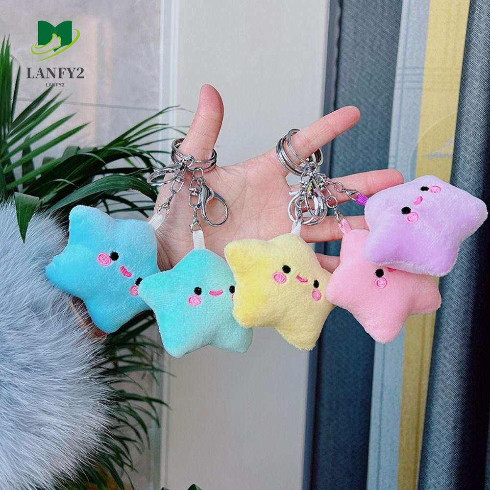 ALANFY Smile Star Key Ring, Pom Pom Starfish Smile Stars, Keychain Pentagram Plush Doll Fluffy ...