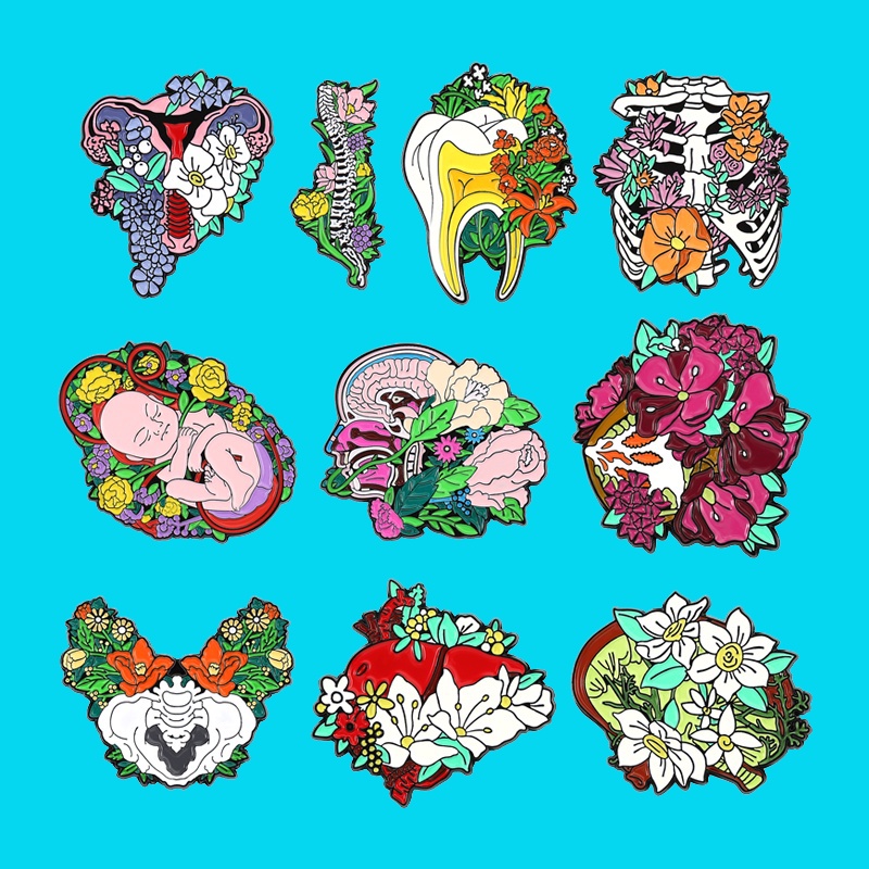 Creative Floral Organs Enamel Pins Fetus Uterus Pelvis Brain Lung ...