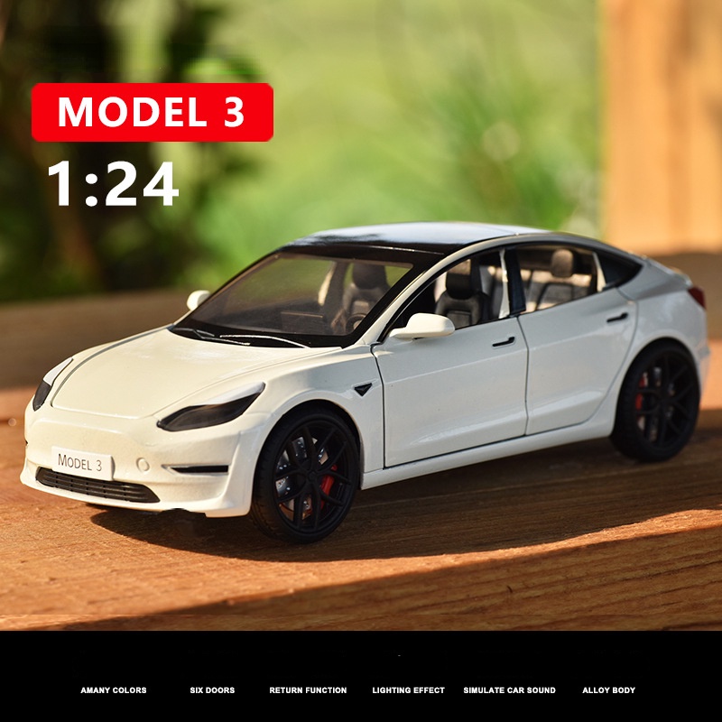 1:24 Scale Tesla Model 3 Alloy Car Model Light & Sound Effect Diecast ...
