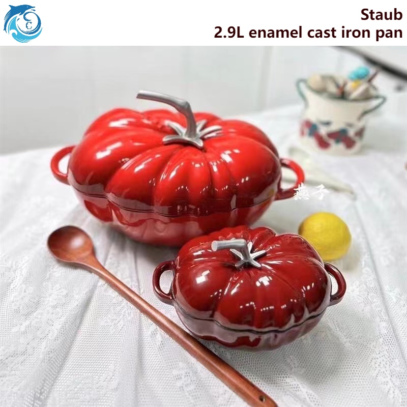Staub Enamel 2.9L Enamel Cast Iron Pot 25cm Tomato cartoon Stew Pot cooker wok Special-Shaped ...
