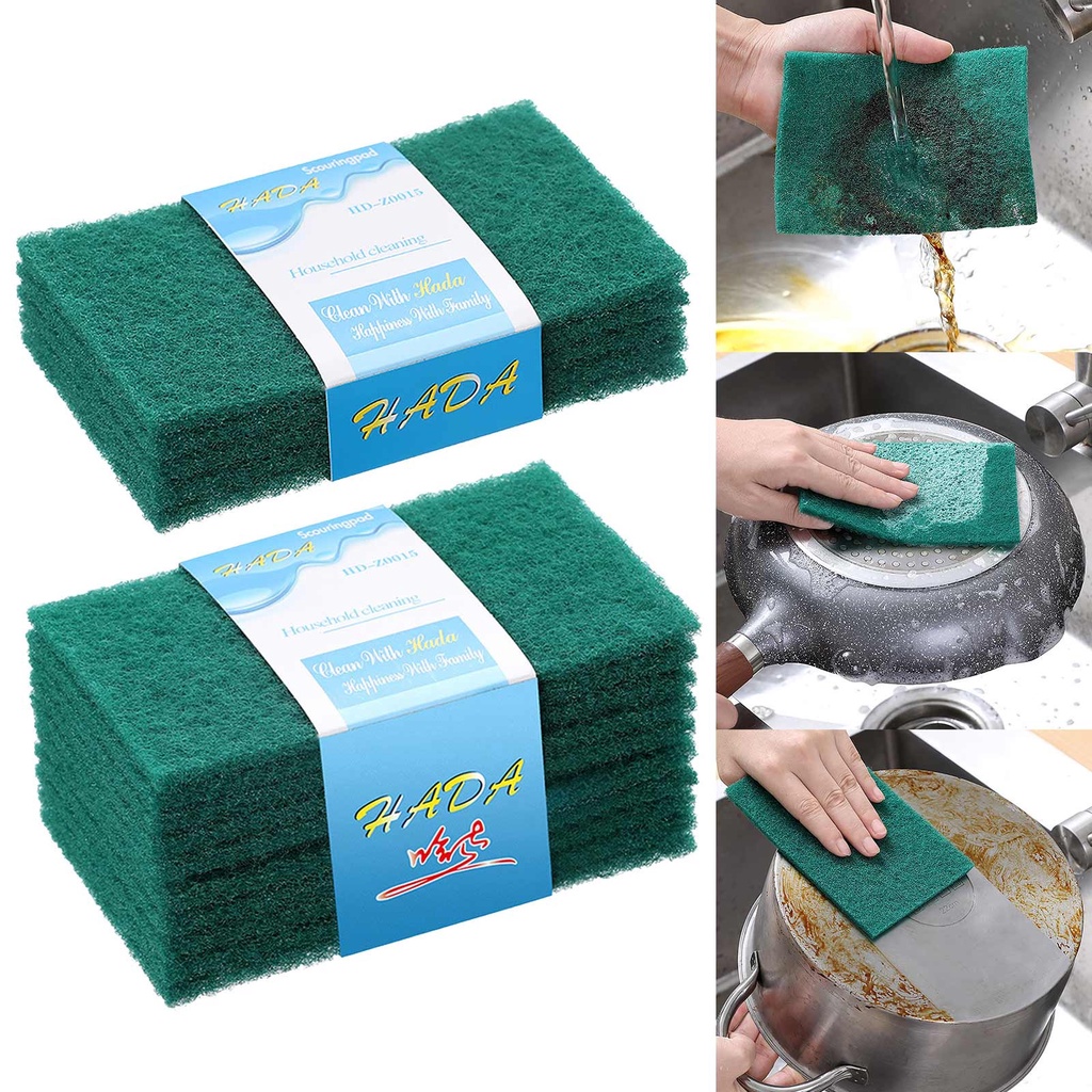 10pcs Kitchen Anti-oil Non-Scratch Scouring Sponge Pad / Reusable Green ...