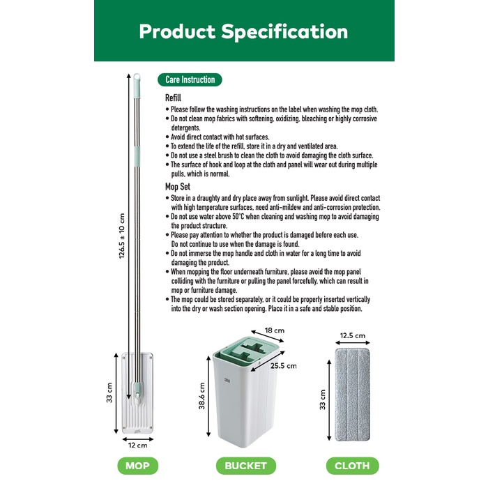 3M Scotch Brite Compact Hands-Free Flat Mop with Bucket | Shopee Singapore