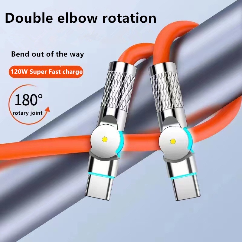 120W Type C to type c Fast Charging Cable Game Charge Cord 180 Degree ...